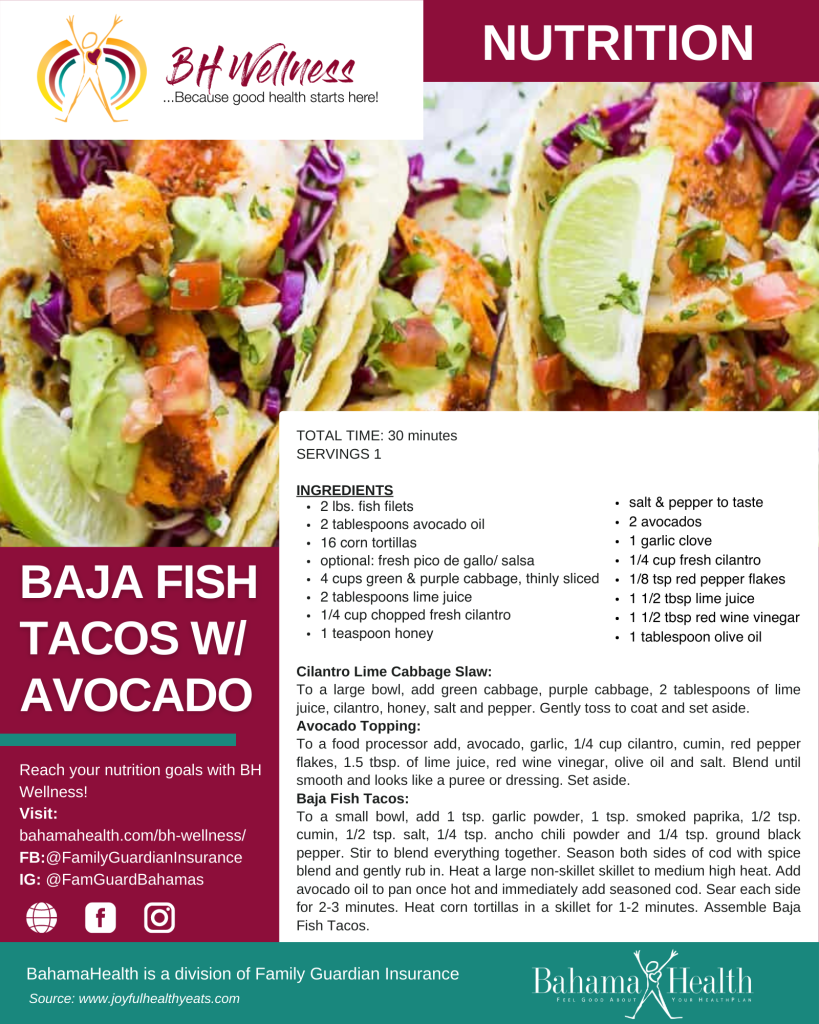 Baja Fish Tacos with Avocado - Bahama Health